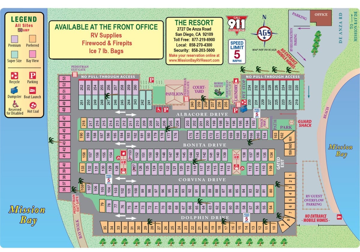 Mission Bay RV Resort Map • Mission Bay RV Resort