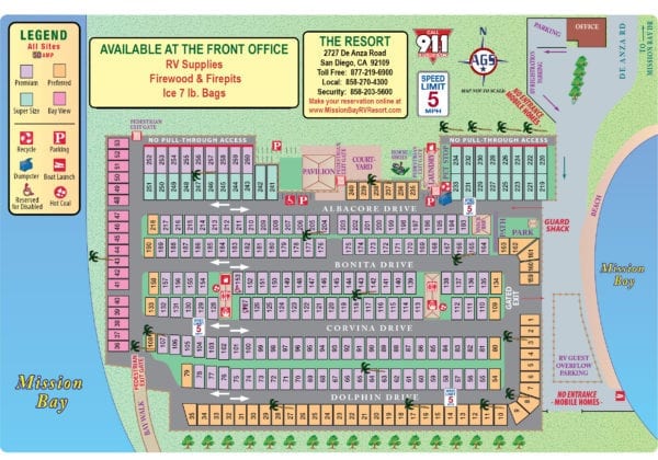 Mission Bay RV Resort Map • Mission Bay RV Resort